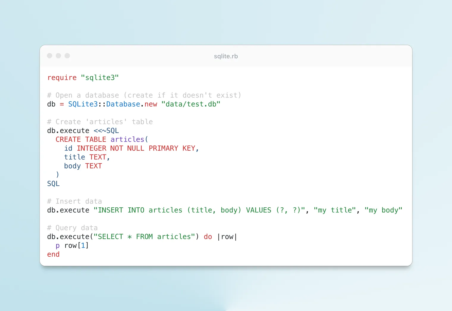 Working with SQLite in Ruby